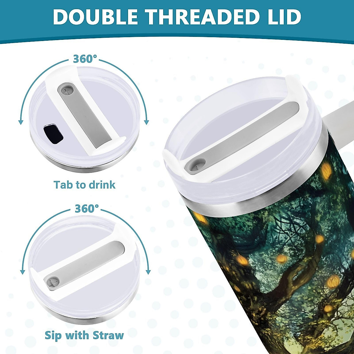 Jihqo Fairy Tales Glowing Tree 40 oz Stainless Steel Vacuum Insulated Tumbler with Handle and Straw Lid, Leakproof Water Bottle Double Wall Travel Mug Coffee Cup, Cupholder Friendly