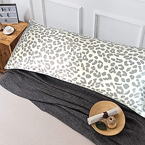LCBD Satin Body Pillow Case for Hair and Skin, Grey Leopard Printed Silk Satin Body Pillow Case Cover, 20x54 Body Cooling Pillow Cover with Envelope Closure