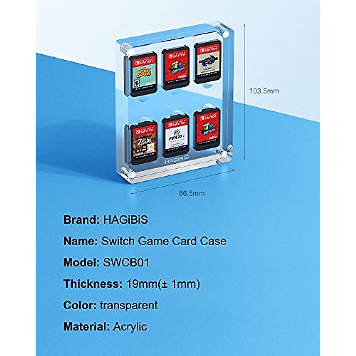 Hagibis Game Card Case for Nintendo Switch, 6 Cartridge Slots Holder Protective Shockproof Display Cabinet, Transparent Acrylic Game Storage Box for Switch NS NX (6 Slots)
