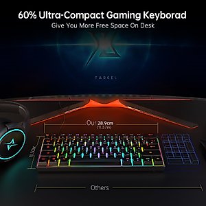 targeal 60% Mechanical Gaming Keyboard - 61 Keys Gateron Red Switch Quiet Office Computer Keyboard - Multi Color RGB Rainbow Led Backlit - Programmable for PC/Windows/Mac/Gamer - USB Wired - Black