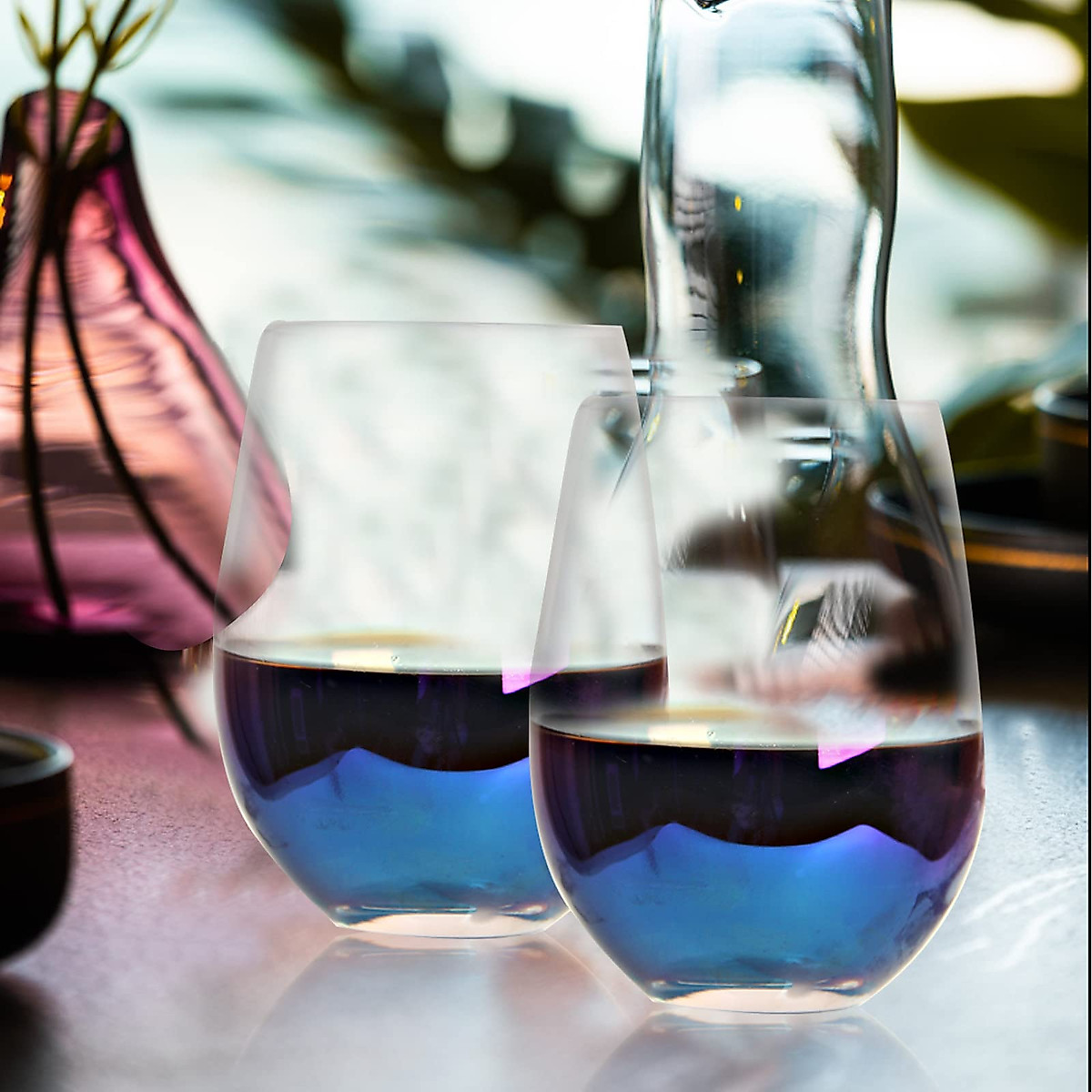 TOCO FREIDO Red & White Stemless Wine Glasses Set of 2 | Large Modern Wine Glass for Burgundy, Cabernet, Sauvignon, Bordeaux，Wine,Juice,Water Modern Drinking Tumbler Wine Glasses