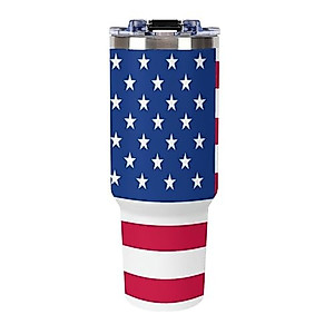 40 oz Tumbler, Large Capacity with Handle and Straw Travel Insulated Tumblers, Red Blue White American Flag Stainless Steel Cup for Women, Men