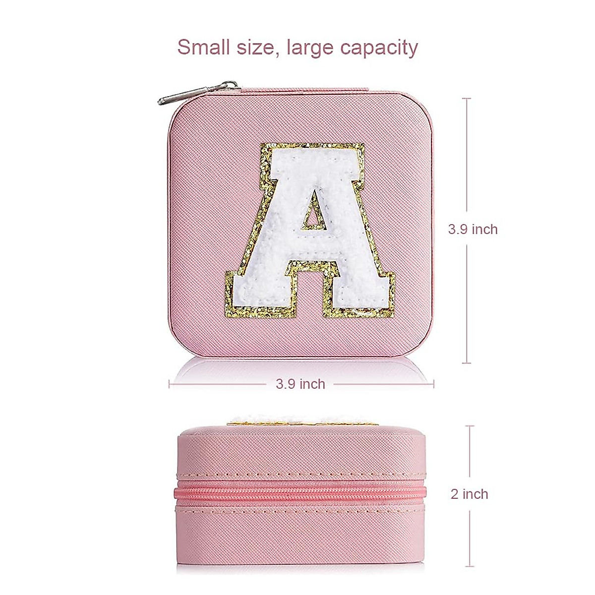 WWDAY Small Travel Jewellery Box, Fashion Jewellery Box, Pink Jewellery Box for Girls,Alphabet Jewelry Box（Pink-A）， Halloween and Christmas Gifts, Gift for Girlfriends, Wedding Gift