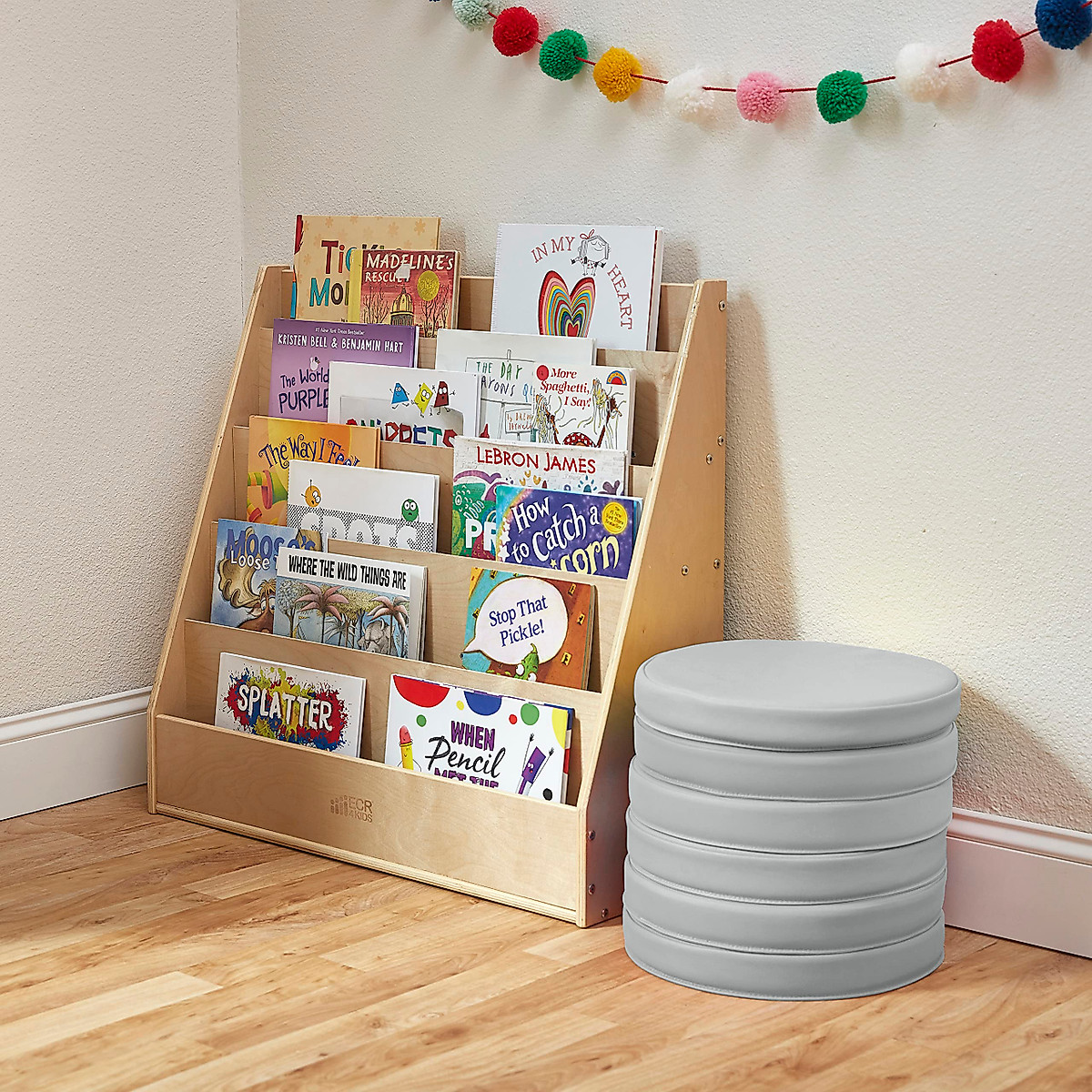 ECR4Kids SoftZone Floor Cushions, Round, Flexible Seating, Light Grey, 6-Piece