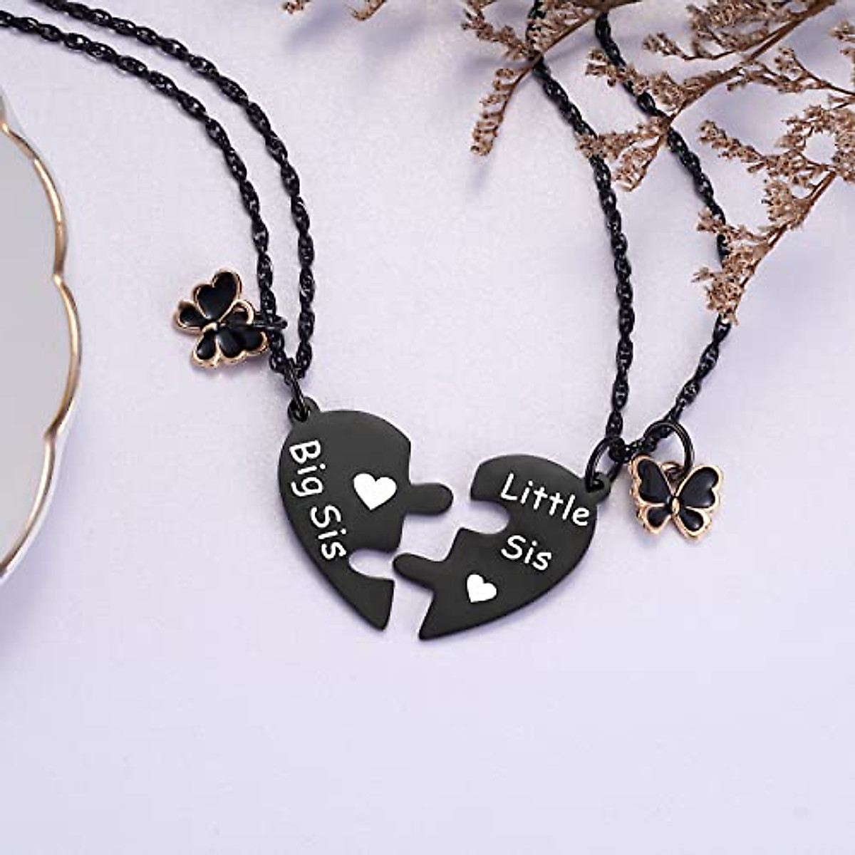 Big Sister and Little Sister Matching Heart Necklace Set for 2, Best Friends Jewelry for 2 Teen Girls Bestie, Friendship BFF Necklaces for Valentines Day Birthday Christmas