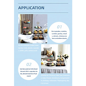 RAUVOLFIA 2 Pack of Large Round & Square Dessert Cupcake Stand, 3 Tier Cup Cake Holder Tower for Tea Party/Birthday/Wedding, Plastic Tiered Serving Tray (Black)