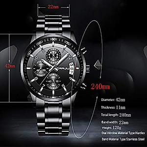 CRRJU Men's Black Watch Fashion Business Chronograph Quartz Wristwatches,Luxury Stainsteel Steel Band Waterproof Watch for Men