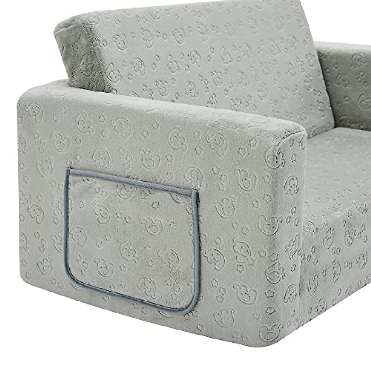 Ulax Furniture Kids Fold Out Couch 2-in-1 Children Convertible Sofa to Lounger with Soft Plush Fabric Grey