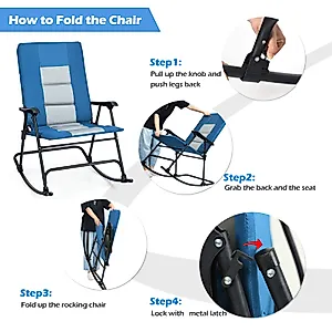DORTALA Foldable Rocking Chair, Oversized Camping Rocking Chair w/High Back and Armrest, Padded Folding Lawn Chair, Support 350 lbs, Portable Chair for Outdoor, Patio, Blue