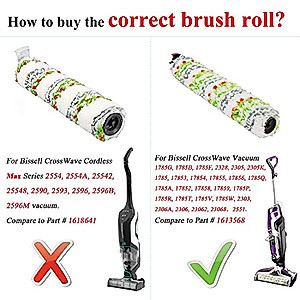Lemige 3 Pack 2460 Multi-Surface Pet Pro Brush Rolls + 3 Pack 1866 Replacement Vacuum Filters for Bissell CrossWave Pet Pro 2306A & CrossWave 1785 Series, Compare to Part 1613568&161-3568, 1608684