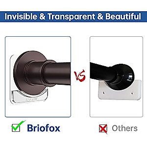 BRIOFOX Adhesive Shower Curtain Rod Holder | No Drilling | Invisible Wall Mount Holder | Transparent Rod Retainer, 2 Pack(Rod Not Included)