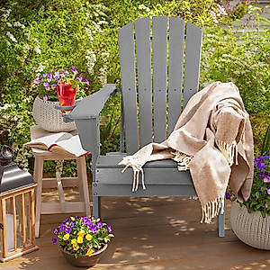 OLYMSOLD Folding Adirondack Chair Set of 2, Plastic Adirondack Chairs Wood Texture, Fire Pit Chairs for Outside, Weather Resistant Composite Adirondack Chair with Cup Holder