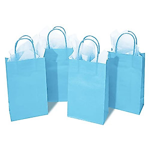 DjinnGlory 24 Pack Small Blue Paper Gift Bags with Handles and 24 Blue Tissue Wrapping Paper for Birthday Wedding Baby Shower Party Favors Goodies, 9x5.5x3.15 Inch (Blue)