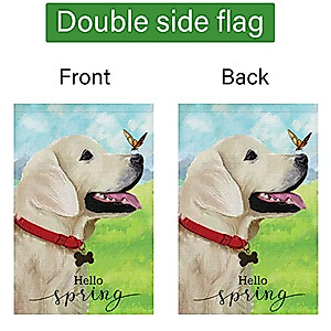 Hello Spring Dog Garden Flag 12x18 Double Sided Vertical, Burlap Small Butterfly Welcome Garden Yard House Flags Outside Outdoor House Spring Summer Decoration (ONLY FLAG)