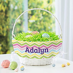 Personalized Easter Egg Basket For Her with Handle and Custom Name | Chevron Easter Basket Liners | White Basket | Woven Easter Baskets for Kids | Customized Easter Basket | Gift for Easter