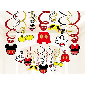 30CT Red Mouse Hanging Swirl Decorations for Party Birthday, Mini Mouse Ceiling Streamer Decor for Baby Kids Birthday Decoration, Micky Mouse Themed Party Supplies for 1st Birthday Party Baby Shower