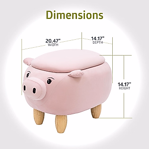 Pearington Pink Pig Ottoman with Storage, Furniture for Living Room, Gameroom, Playroom, Bedroom Décor,Soft Animal-Shaped