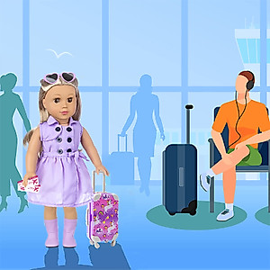 BDDOLL 25 Pcs American Clothes Accessories - Travel Suitcase Play Set for 18 Inch Doll with Clothes, Suitcase, Camera, Phone, Sungasses, Makeup Toy