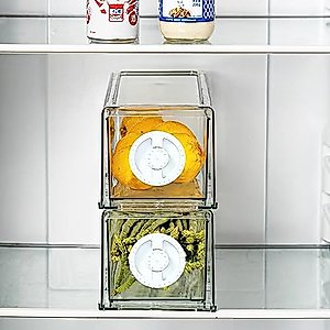 LALASTAR 2 Pack Refrigerator Organizer Bins with Pull-out Drawer, Stackable Kitchen Pantry Organizers and Storage with Freshness Timer, Clear Acrylic Freezer Organizer Drawer, Small