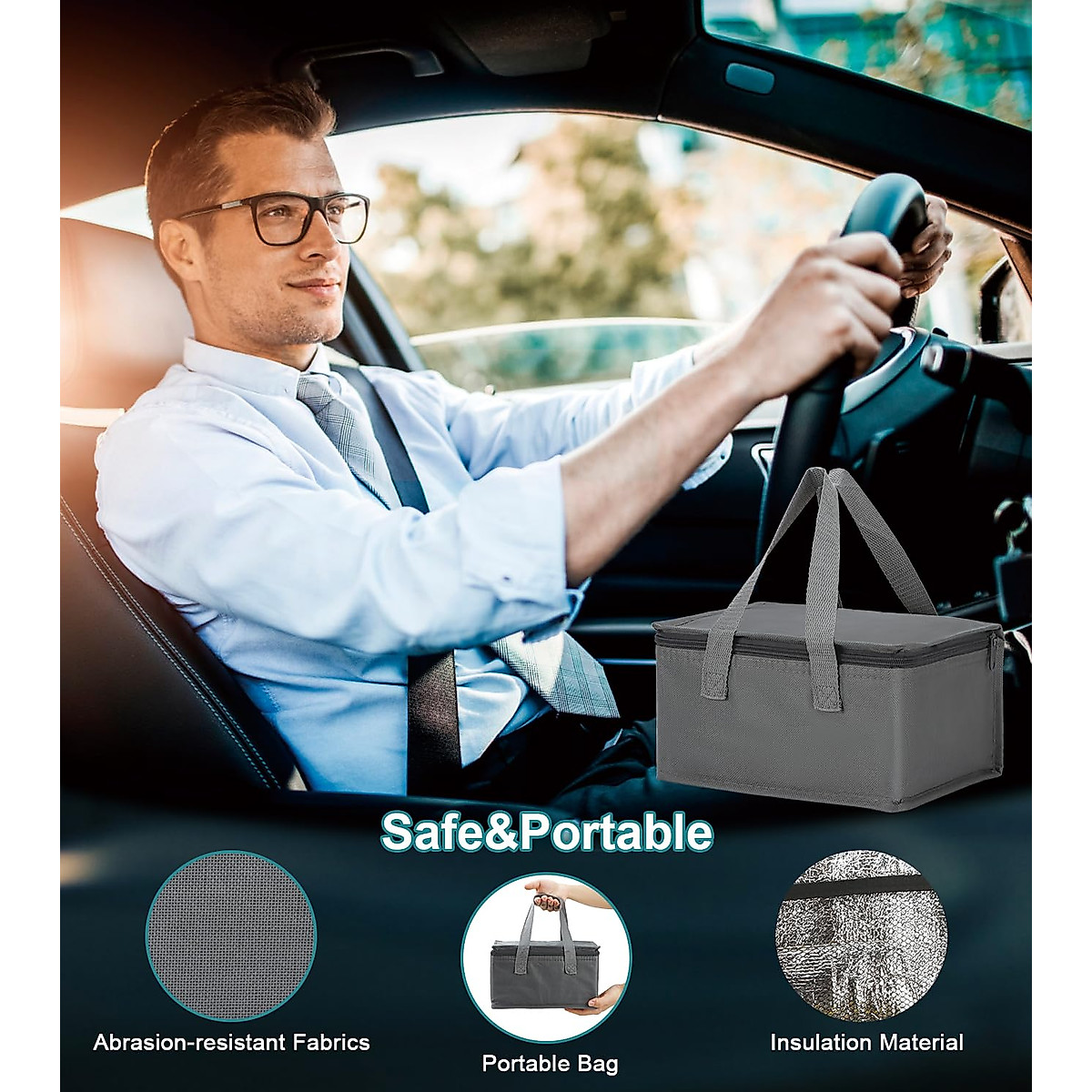 Dicorain Electric Lunch Box, 80w 1.8L Heated Lunch Box for Truck/Car/Office/Home/Work, 12/24/110v 3 In 1 Portable Food Warmer Lunch Box with Removable SS Container, Fork & Spoon (Grey)