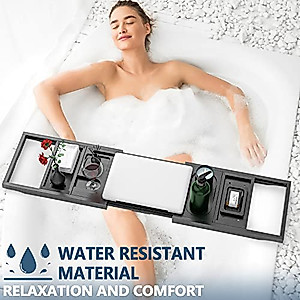 Yirilan Bath Tray, Foldable Bathtub Caddy, Adjustable Premium Bamboo Bathroom Tray for Tub, for Home Spa - Couples Wedding Gifts - Black