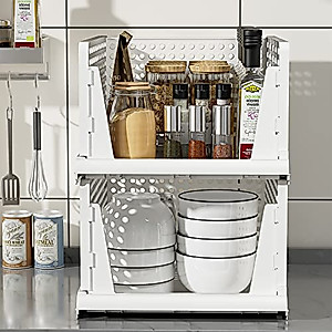 4 Packs Stackable Closet Organizers, Plastic Storage Basket Wardrobe Organizer and Storage Bins Folding Closet Organizer Storage Box Closet Shelf Drawer Organizer for Bathroom Kitchen Office, 4XL