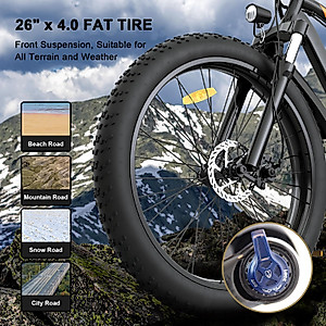 aostirmotor Electric Bike for Adults 750W(1000W Peak) 26"x4.0" Fat Tire EBikes 48V 13AH Removable Battery Adult Electric Bicycles, 28MPH E Bike for Adults, 29+ Miles Long Range Electric Mountain Bike