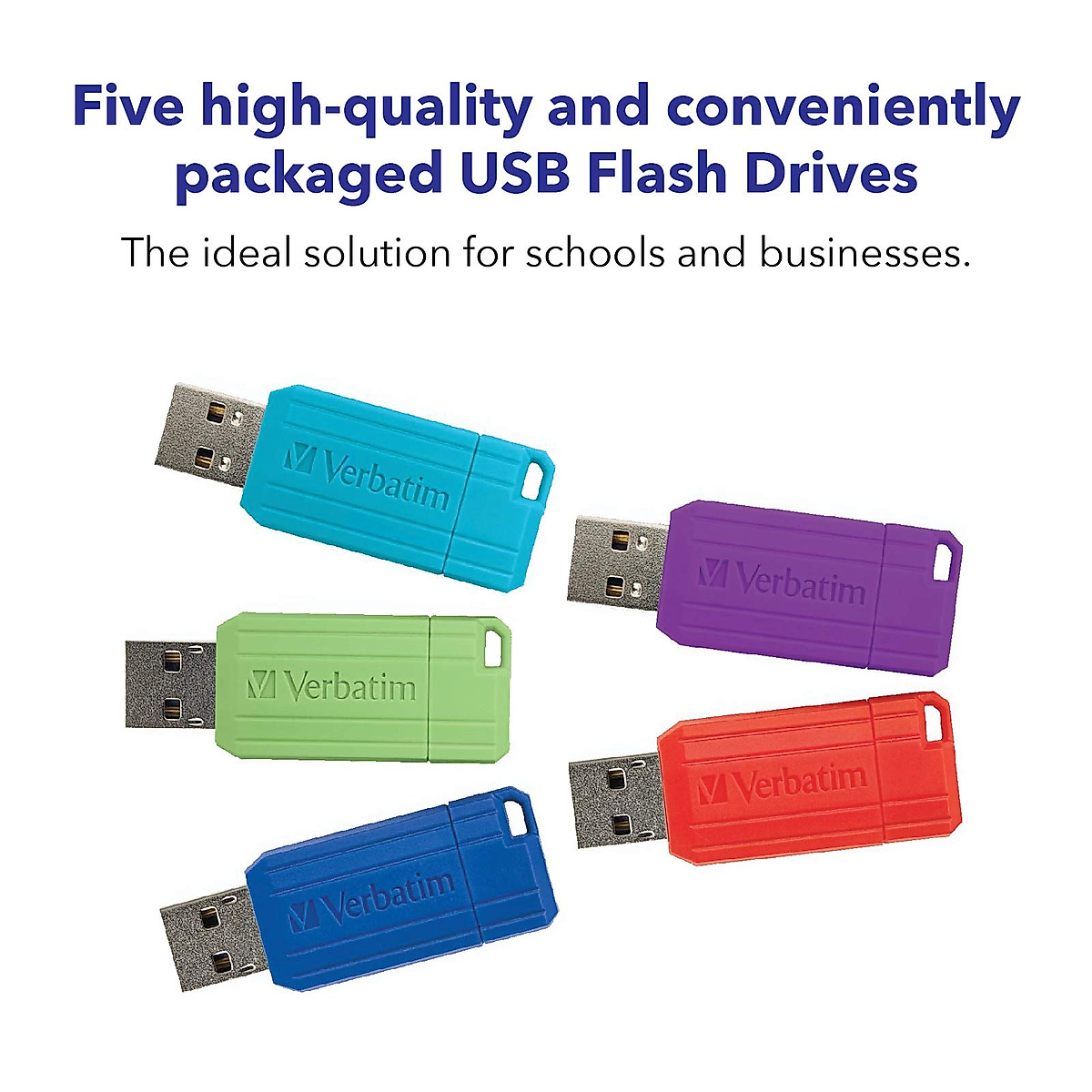 Verbatim 32GB Pinstripe USB 2.0 Flash Drive Retractable Thumb Drive - 5 Pack - Multicolor (Green, Blue, Red, Purple, Cyan)