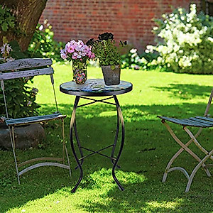 MUMTOP Outdoor Side Tables Patio Table 14’’ Round Mosaic Accent Table Peacock Glass Plant Stand Decor for Garden, Balcony Indoor Use…