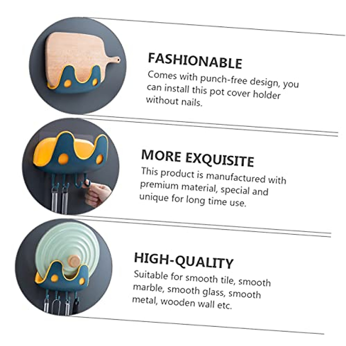 ARTIBETTER 2pcs Hook Rack Adhesive Wall Hooks Rack no Drilling kithen Hook self Adhesive pan Cover Racks Cutting Board Holder Kitchen Pot Lid Holder Wall-Mounted Lid Rack Clothes Hanger Stand