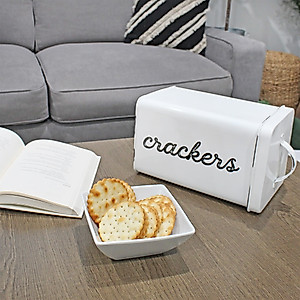AuldHome Design Rustic White Cracker Tin; Square Enamelware Classic Cracker Canister