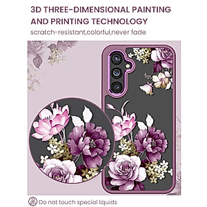 DagoRoo for Samsung Galaxy A54 5G Case with Tempered Glass Screen Protector [2 Pack],[Military Grade Protective] Slim Soft TPU & Hard PC,Girls Women Crystal Clear Flower Pattern Cases (JD-Purple)