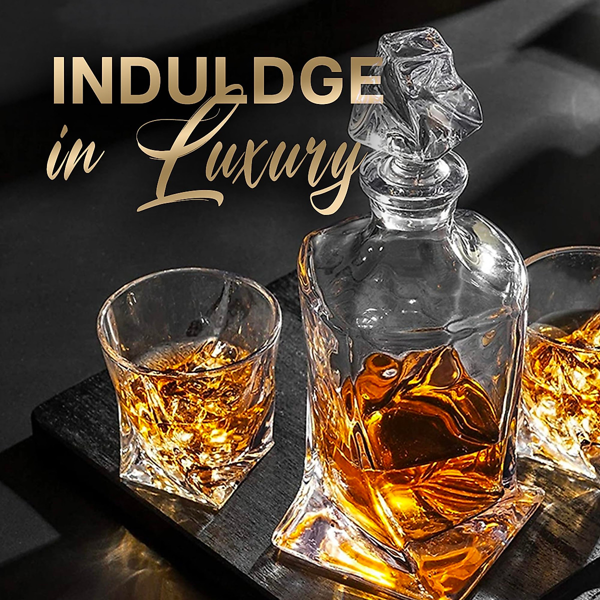 Valentines Day Gift For Him, TF TakeFlight Elegant Crystal Whiskey Decanter Set, Ultimate Gift for Men, Dad, Boyfriend, Legend Inspired Whisky Scotch Glassware, Classic Design, Twist