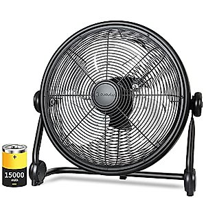 C cuculu Rechargeable Battery Operated Fan, 15000mAh Battery Powered Fan 12'' Cordless Fan with Metal Blade, High Velocity Portable Fan for Garage, Backyard, Camping, Travel.