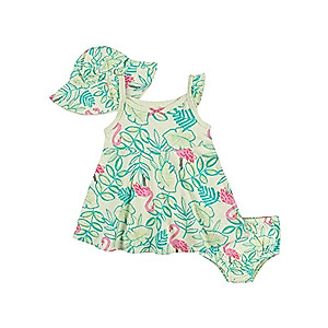 Gerber Baby Girls' 3-Piece Sundress, Diaper Cover and Hat Set, Flamingo