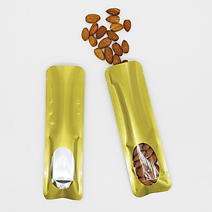 100x Gold/Silver/Gold Long Flat Open Top Bags with Oval Window 6x20cm (2.3x7.8")