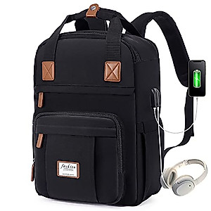 LOVEVOOK Laptop Backpack for Women, 15.6 Inch Anti-Theft Computer Backpack with USB Charging Port, Water Resistant Nurse Cute Bag with Lock, Black