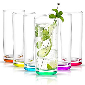 JoyJolt Highball Glasses – Set of 6 Colored Drinking Glasses – Glassware Set for Mixed Drinks, Cocktails, or Water – Elegant and Festive Design – Drink Glasses with In-Glass Coloring – 12oz