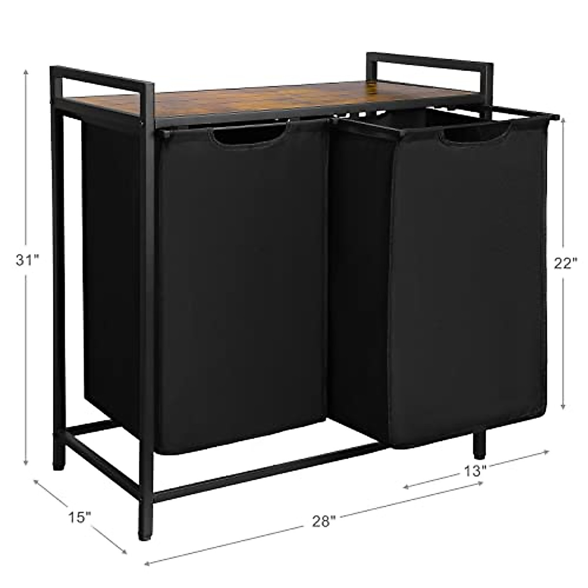 Graciadeco Double Laundry Hamper 2 Compartment Laundry Sorter with shelf 2 Section Laundry Basket with 2 x 16 Gal Pull Out Removable Bags