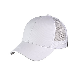 C.C Ponycap Messy High Bun Ponytail Adjustable Mesh Trucker Baseball Cap Hat, White
