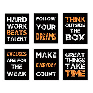 Inspirational Phrase Wall Art ,Ofiice Gym Living Room Wall Decoration Proverb ,Inspirational Quotes Poster ，Teen Adult Bedroomclassroom University Decoration | 6-pack 20.32 x 25.40 cm (Unframed）black A