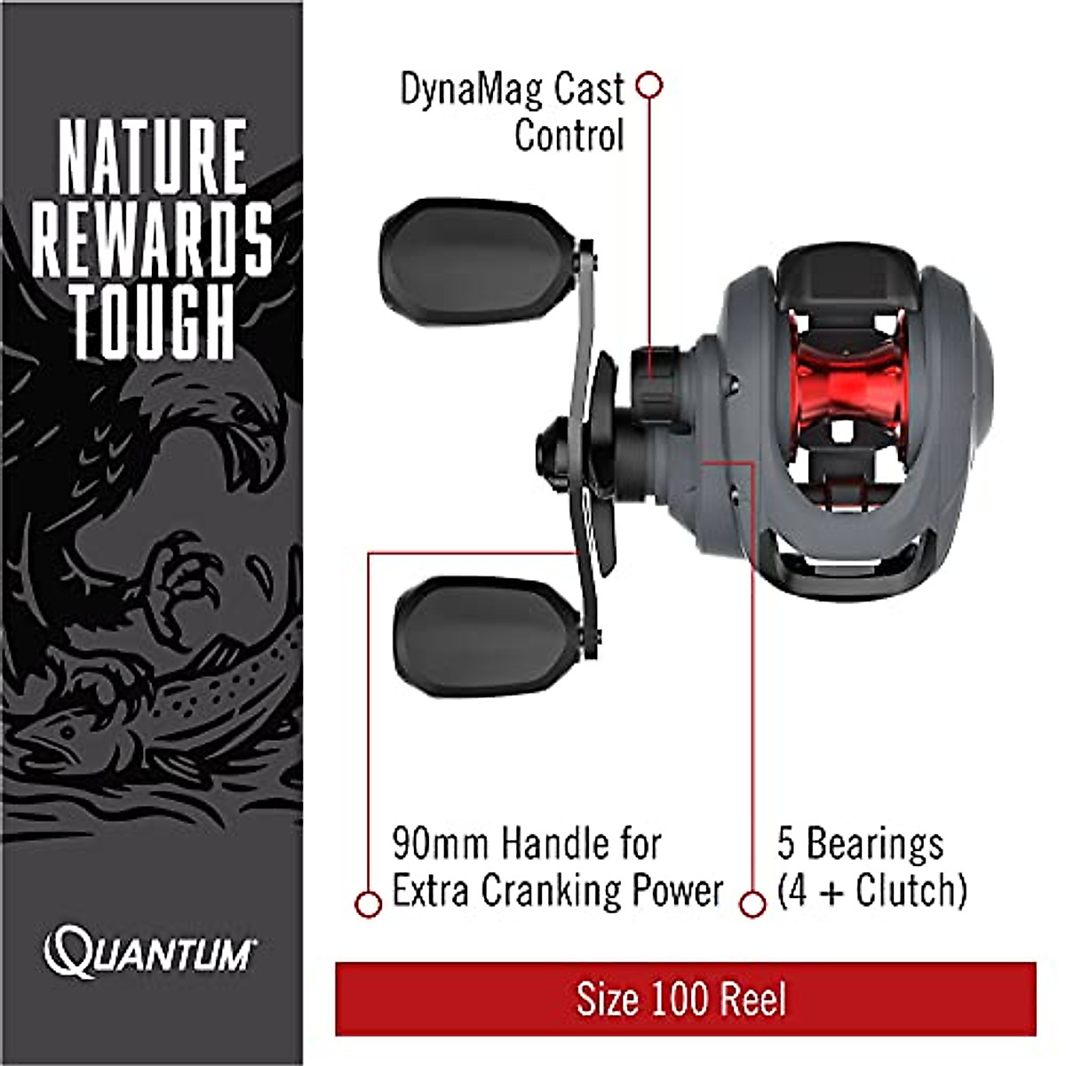 Quantum Invade Baitcasting Reel and Fishing Rod Combo, 6-Foot 6-Inch 2-Piece Baitcast Fishing Pole, Size 100 Reel, Right-Hand Retrieve, Dark Gray