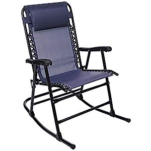 Amazon Basics Outdoor Textilene Zero Gravity Folding Lounge Rocker with Pillow, Navy