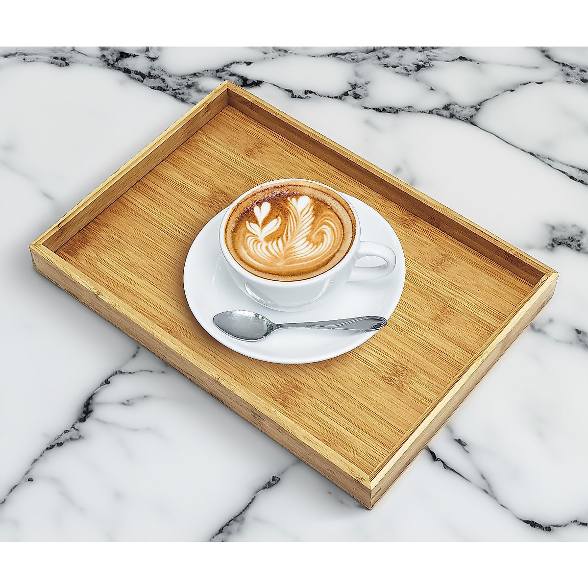 Bam & Boo - Natural Bamboo Serving Tray Modern Rectangular - for Food, Drinks, Decor, Vanity in Home, Kitchen, Bathroom, Coffee Table, Bed(Medium, 13” x 9" x 1.2")