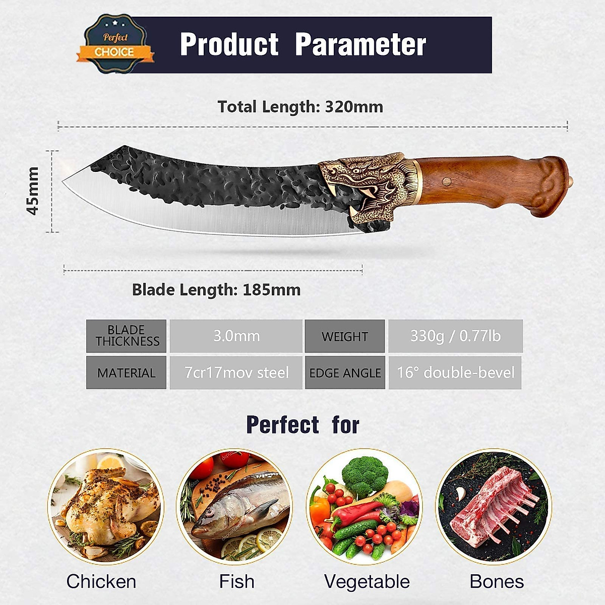 Golden Bird Meat Cleaver Knife Hand Forged Butcher Breaking Knife Set Professional Boning Knife with Sheath German Carbon Steel Kitchen Knives Pack for Home, Camping, Outdoors