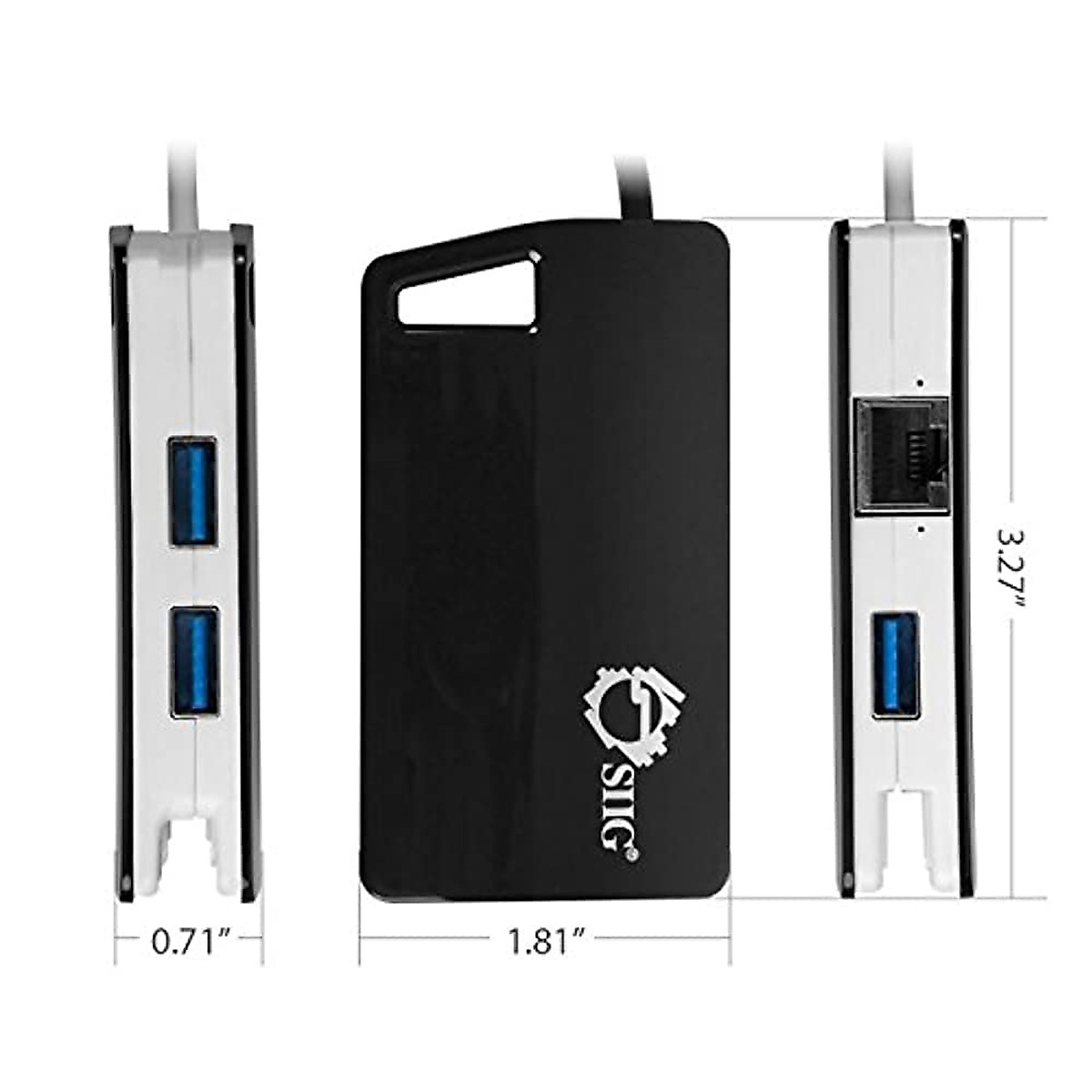 Siig SuperSpeed 3 Port USB 3.0 LAN Hub Adapter with RJ45 Gigabit Ethernet Port and USB-C to Type-A Adapter - White