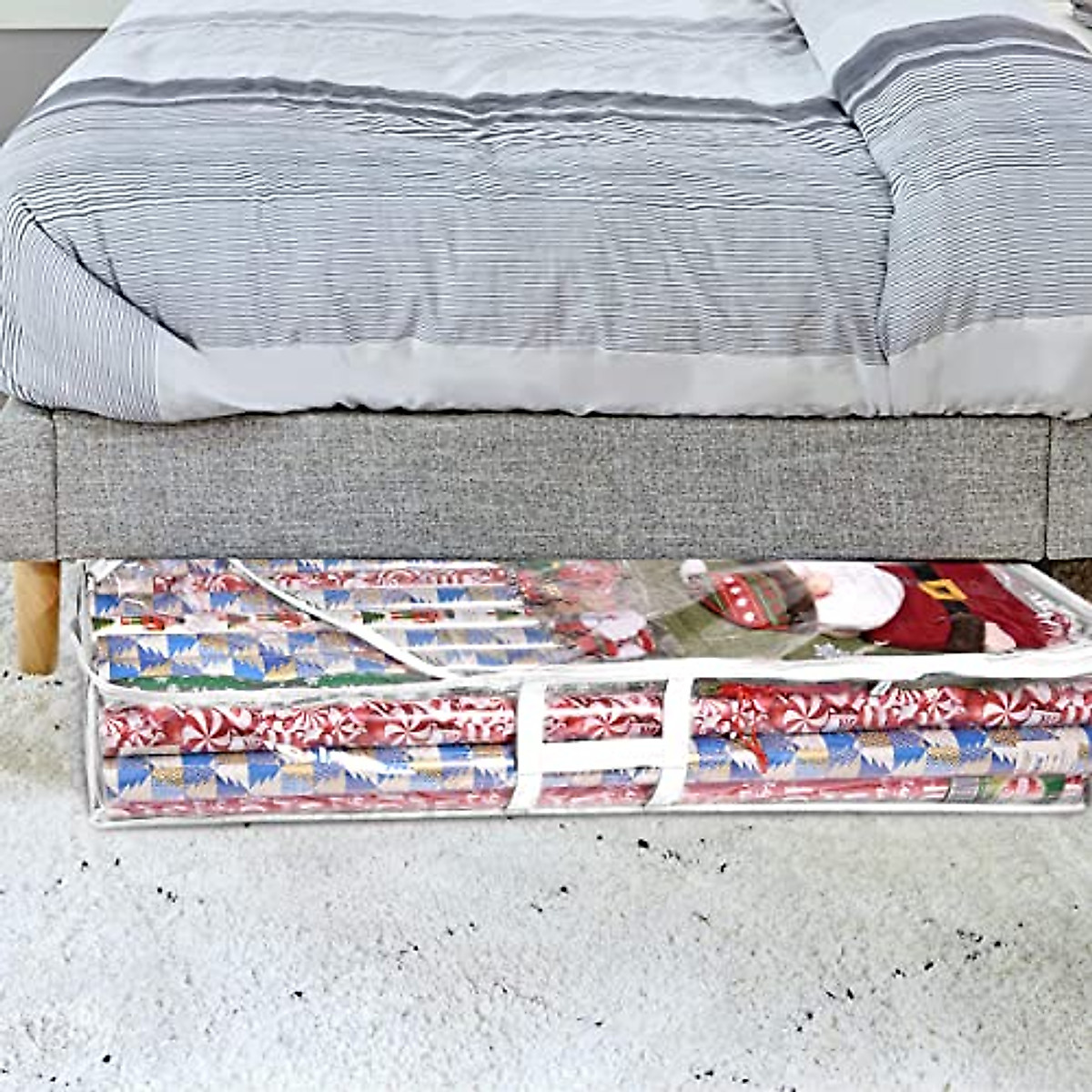ProPik Wrapping Paper Storage Containers | Gift Wrap Organizer Under Bed | 41”x14”x6” Fits 18-24 Rolls Fit Up to 40” Long Roll | Wrap Storage Box Holder for Ribbon, Bows and Accessories 2 Pack (White)