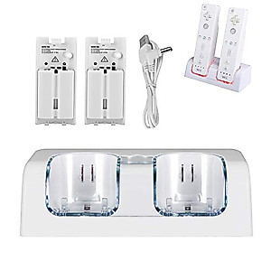 Tuboopy Wii Charging Dock Station, Wii Remote Charger Stand with 2 Rechargeable Battery & Charging Cord (White)