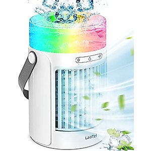 Portable AC Air Conditioner Fan, Evaporative Mini Air Conditioner with 3 Speeds 7 Colors, 600ML Large Water Tank Air Cooler, Misting Humidifier Small Desk Cooler Fan for Room, Home, Car and Office