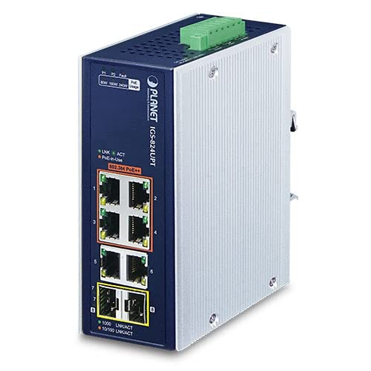 IGS-824UPT Industrial 4-Port 10/100/1000T 802.3bt PoE + 2-Port 10/100/1000T + 2-Port 100/1000X SFP Gigabit Ethernet Switch